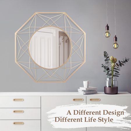 Geometric Shaped 8-Sided Wall Mirror Decorative Vanity Mirror Gold ...