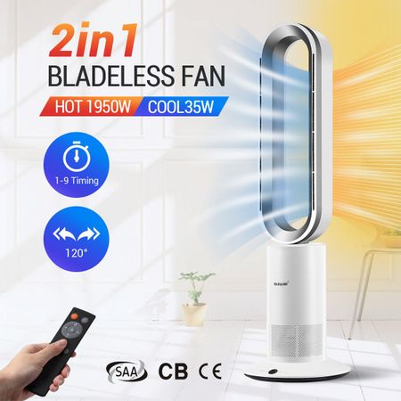 2 In 1 Tower Fan Bladeless Cool Hot Heater Oscillating Heating with LED ...