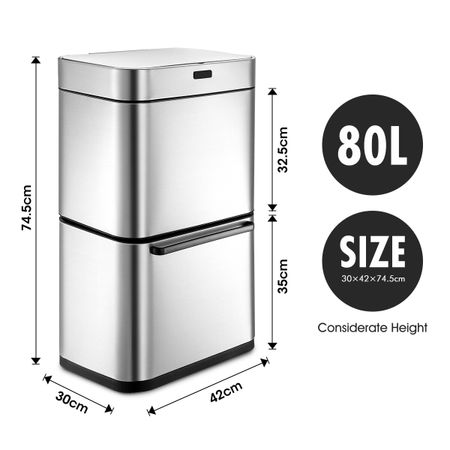 80L Dual Rubbish Bin Sensor Recycling Kitchen Waste Trash Garbage Can ...