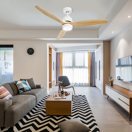 Wood Ceiling Fan Light Cooling With Remote Control LED Quiet Bedroom Living Room Modern 3 Blades ...