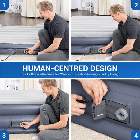 Bestway Air Mattress Queen Size Inflatable Blow Up Bed with AC Pump Tritech QuadComfort ...