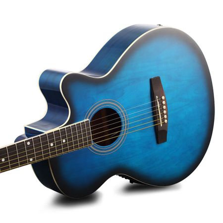 Blue Colour 39" Cutaway Steel String Electric Acoustic Guitar with ...