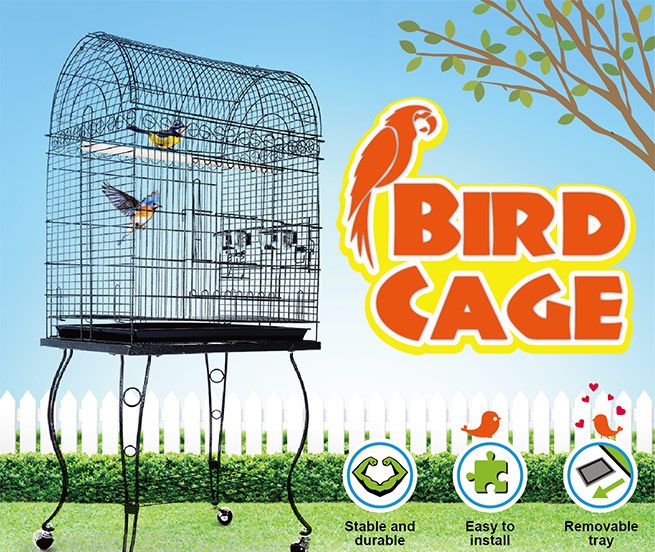Large Stand-Alone Bird Cage on Wheels - Elegant Dome Top, Lacework ...