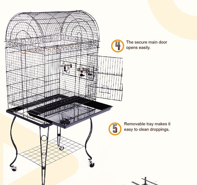 Large Stand-Alone Bird Cage on Wheels - Elegant Dome Top, Lacework ...