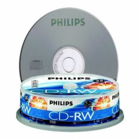 Philips CD-RW 1x-12x 80 Mins Blank Recordable Rewritable CD 10 Pack Spindle