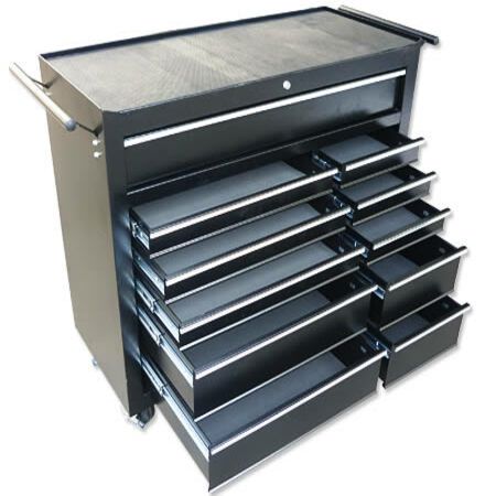 Mechanic Trolley Tool Box Chest with 11 Rubber Mat Lined Drawers, Side ...