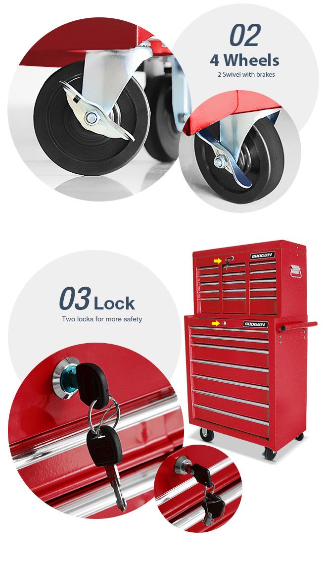 Shogun Mechanic Tool Box on Trolley with 16 Drawers, Side Handles and 4 ...