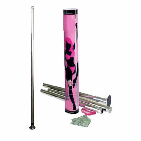 Pole Dancing Chrome Plated Stainless Steel Dance Pole Kit & Hot Pink Garter