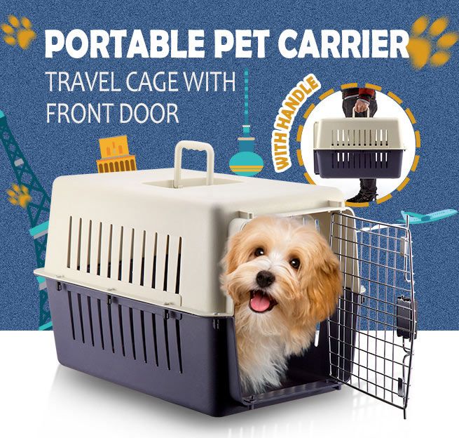 Portable Dog/Cat Pet Carrier Travel Cage with Front Door - 60 x 40cm ...