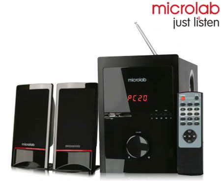 Microlab M-700U Audio 2.1 Speaker, RMS Power: 46W (14W*2 +18W), Subwoofer, FM Radio, Wireless ...