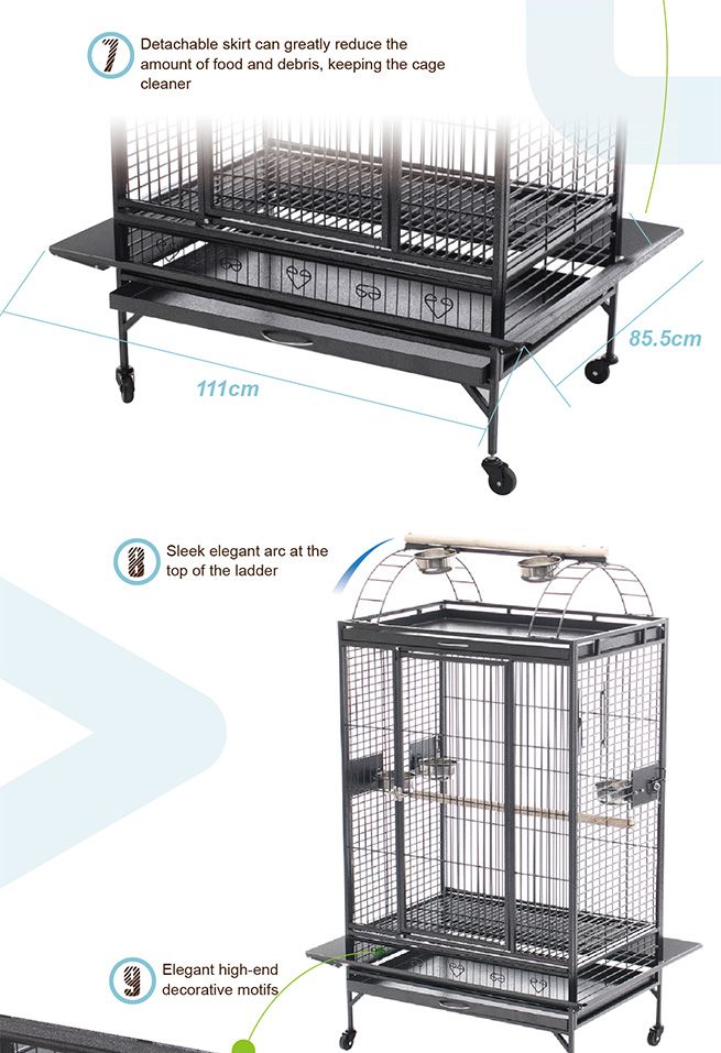 Lacework Bird Cage on Wheels for Medium to Large Size Parrots - Gray ...