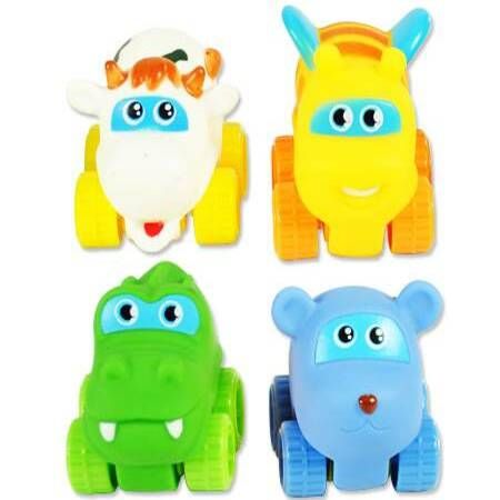 Baby Wheel Car Toys - Set of 4 Soft & Squeezable Toys on Wheels