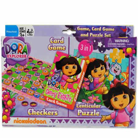 Dora the Explorer 3 in 1 Game, Card Game and Puzzle Set | Crazy Sales