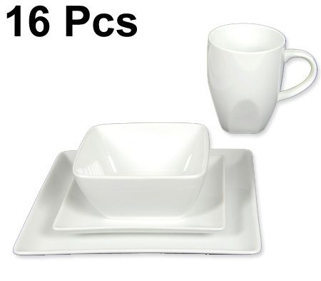 Dinnerware 16 Piece Square Dinner Set for 4 - Designed in Australia - White