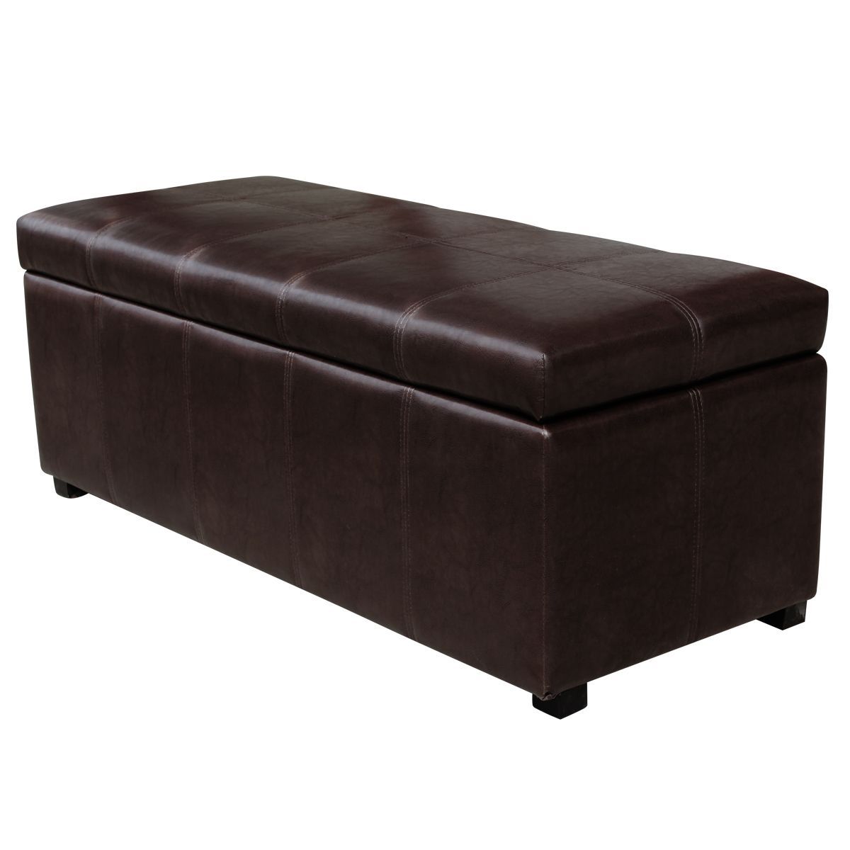 Brown Large Rectangular Ottoman with Faux Leather Exterior