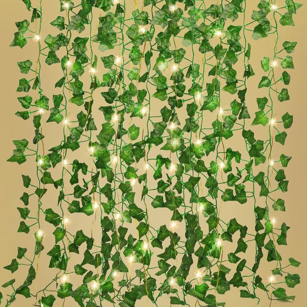 Ivy Fake Vines Artificial Ivy with 100 LED String Light Leaf Wall Faux Leaves Greenery Garland