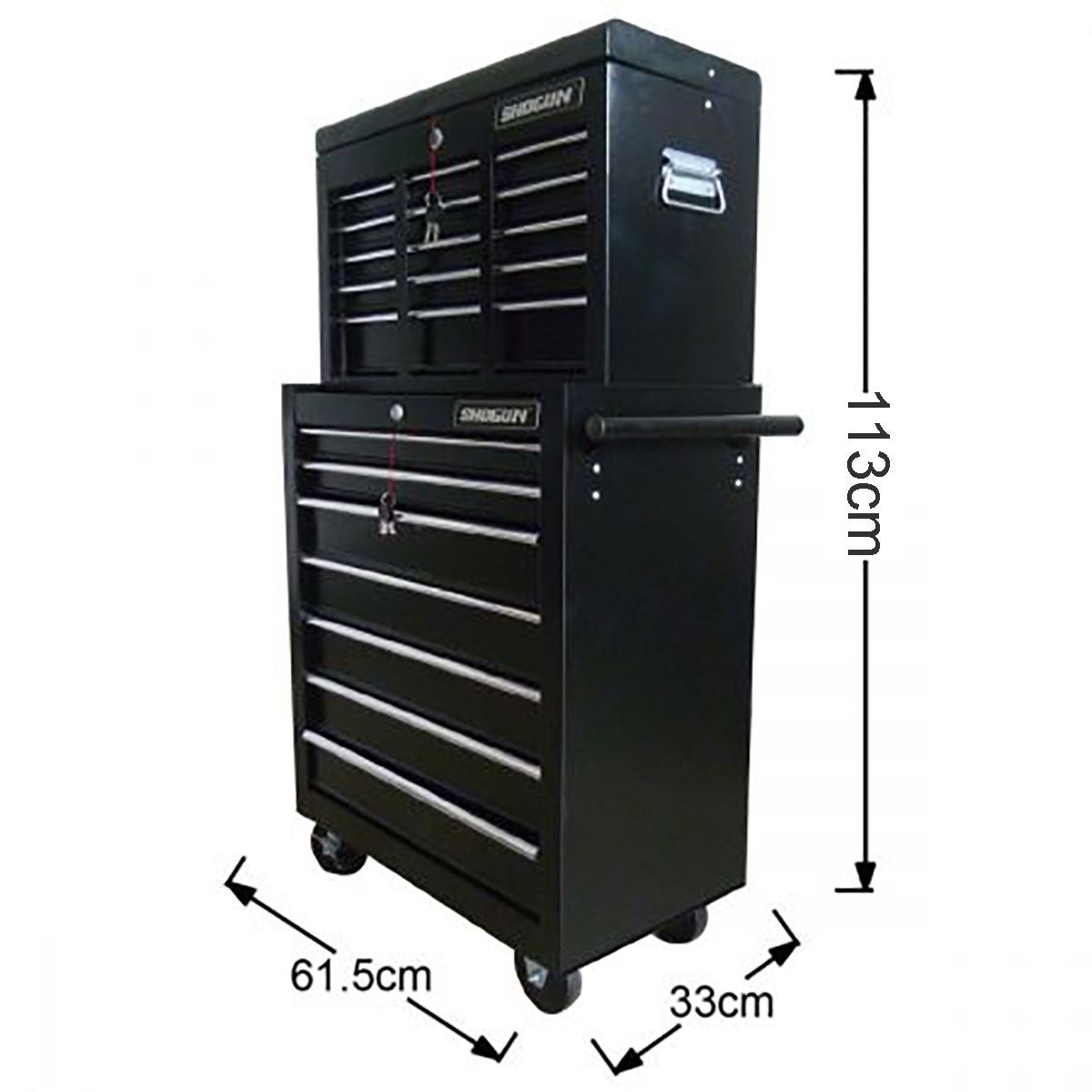Shogun Mechanic Tool Box on Trolley with 16 Drawers, Side Handles and 4 ...