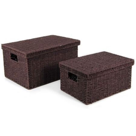 Paper Rope Storage Box with Lid - Set of 2, Brown