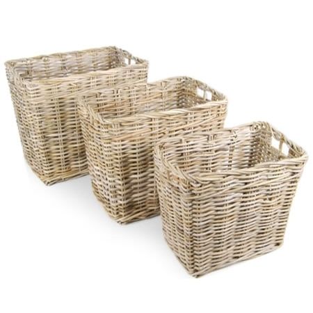 Deep Rectangular Rattan Storage Boxes - Set of 3