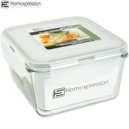 Homexpression 1L Square Clip Lock Glass Food Container