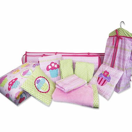Cupcake Design Cot Bedding Set - 10 Pieces
