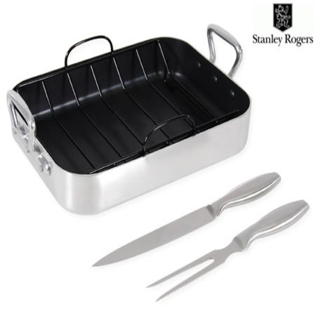 Stanley Rogers Ultimate Roasting Pan Set with Carving Knife and Fork