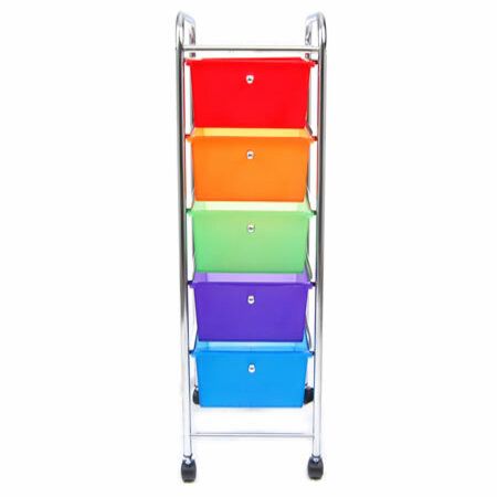 5 Coloured Plastic Drawers and Chrome Trolley | Crazy Sales