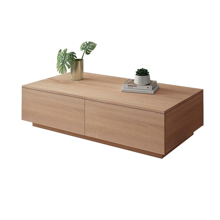 Square Wooden Coffee Table w/ 4 Storage Drawers-Oak | Crazy Sales