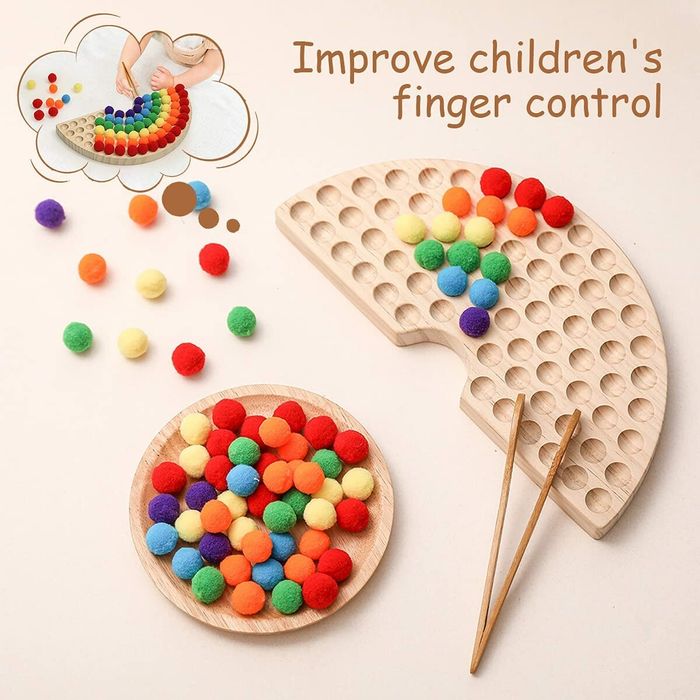 Wooden Rainbow Clip Beads Game, Matching Game Beads, Early Education ...