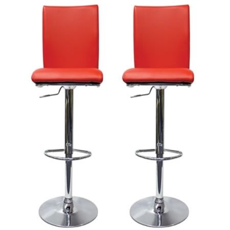 2 x Faux Leather Bar Stools - Red