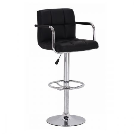 Faux Leather Bar Stool with Arm Rests - Black