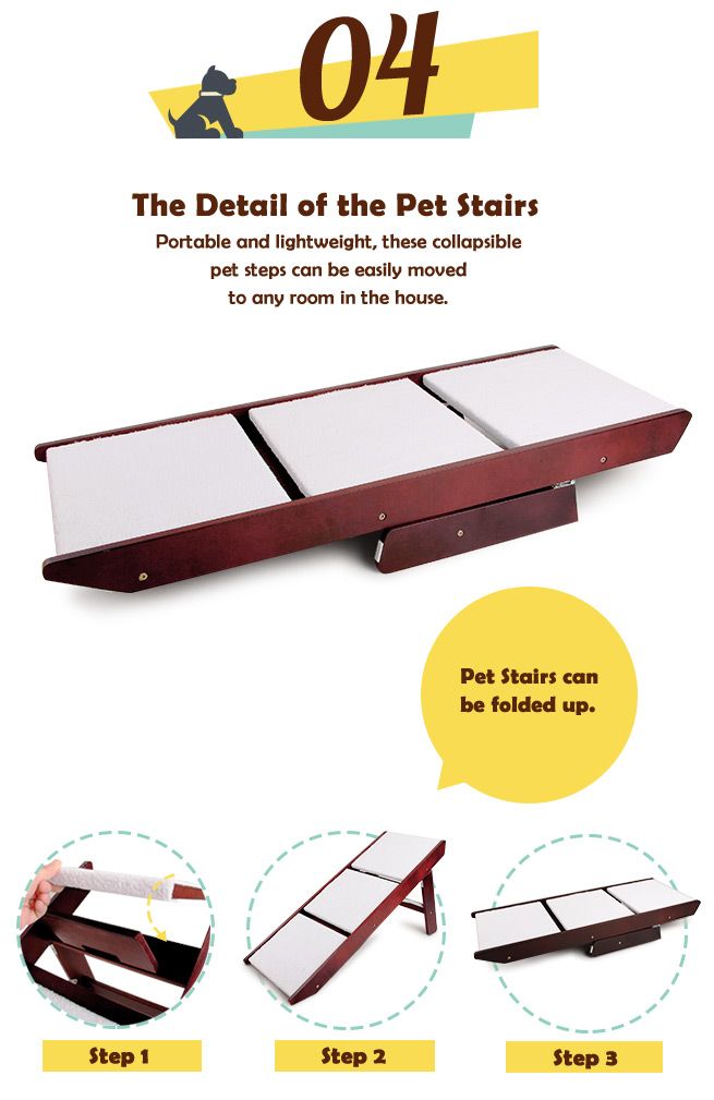 Portable 3 Steps Foldable Doggy Cat Pet Dog Stairs Ramp Ladder Plush ...