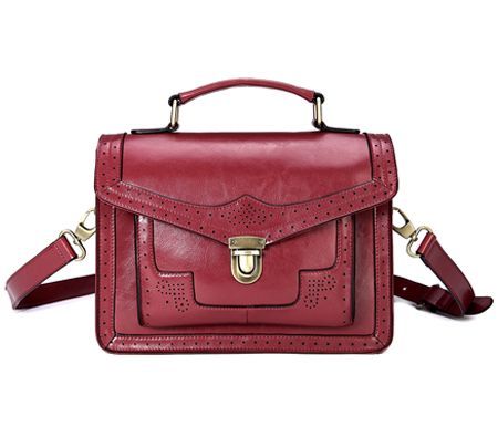Red Leather Retro Satchel Bag