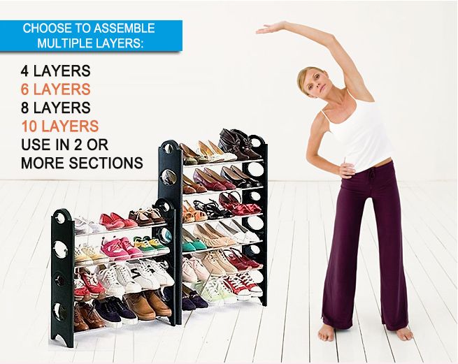 Black 50 Pair Stackable Shoe Storage Rack | Crazy Sales