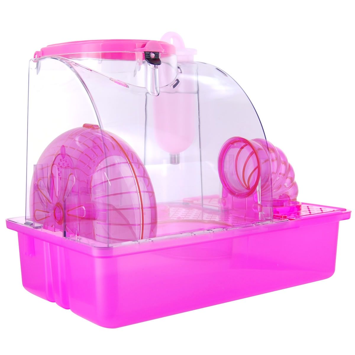 Hamster Cage with Exercise Wheel, Tunnel & Accessories - Pink Princess ...