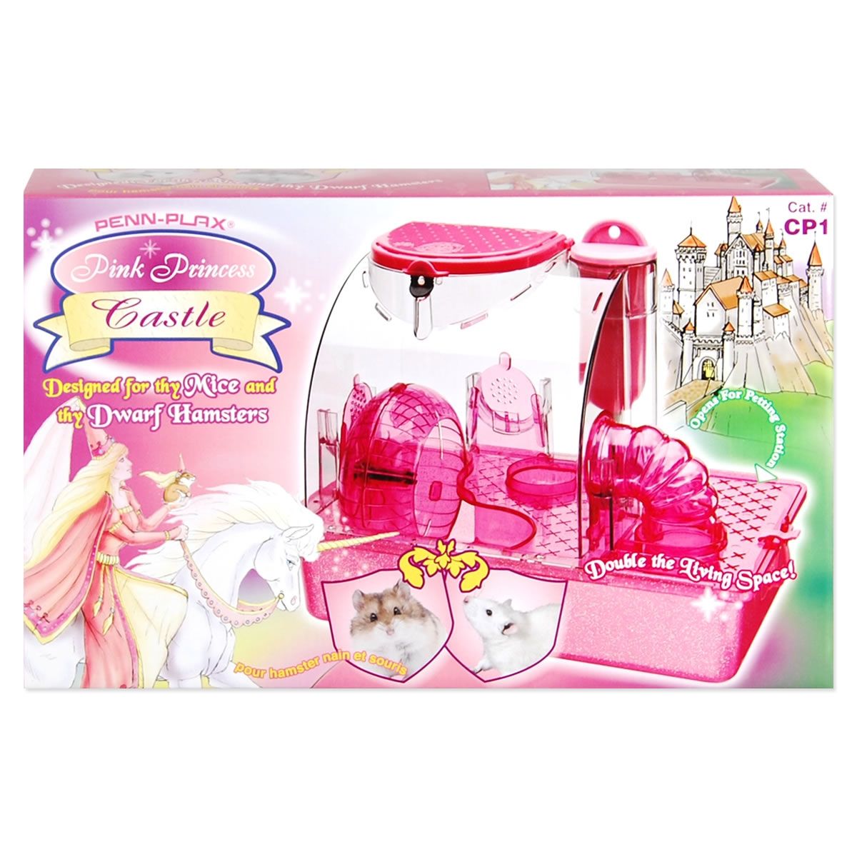 Hamster Cage with Exercise Wheel, Tunnel & Accessories - Pink Princess ...