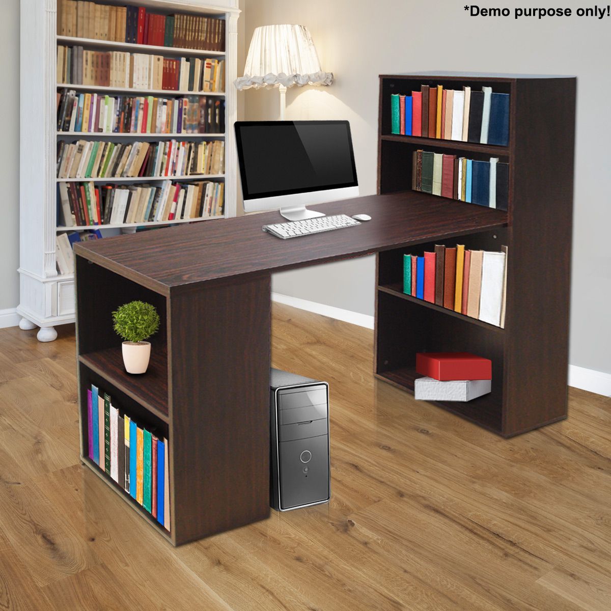 Walnut Computer Desk with Bookshelf