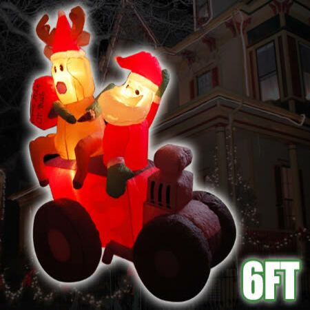 Large 6 Ft Inflatable Santa Claus & Reindeer in Hot Rod Car Christmas ...