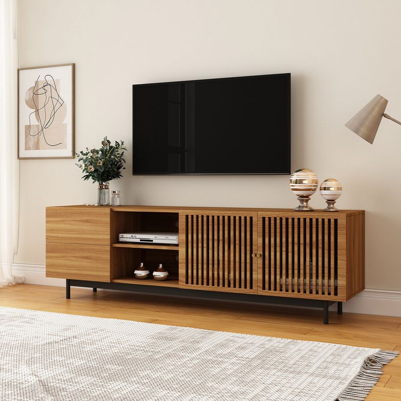 TV Cabinet Stand Unit 180cm Console Table Entertainment Bench Center Storage Shelf Wooden Modern Walnut Drawers