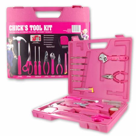 Hot Pink Handy DIY Chick's Tool Kit with Accessories - Scissors, Hammer ...