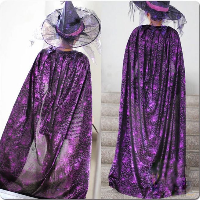 Halloween Costume Magic Wizard Spider Cape Cloak with Hat Purple for ...