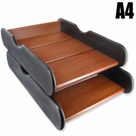 Wooden Document Tray A4 Desk Paper Holder Organiser Storage Box