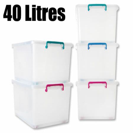 40L Storage Tub Box with Castor Wheels - Set of 5