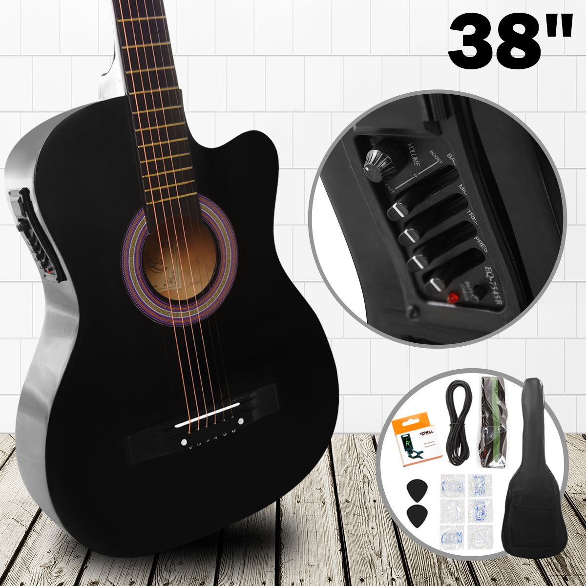 38" Steel String Cutaway Acoustic Electric Guitar Pack (Black)