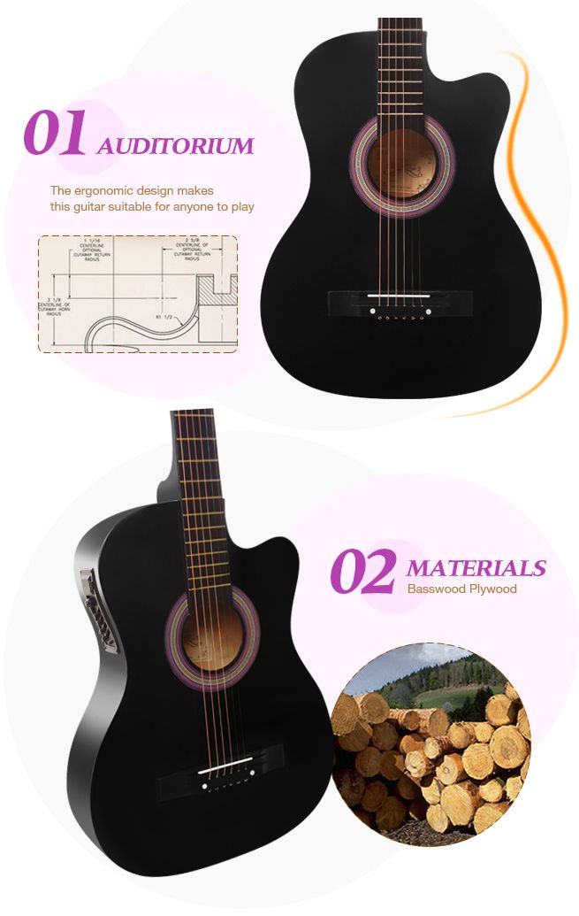 38" Steel String Cutaway Acoustic Electric Guitar Pack (Black) | Crazy ...