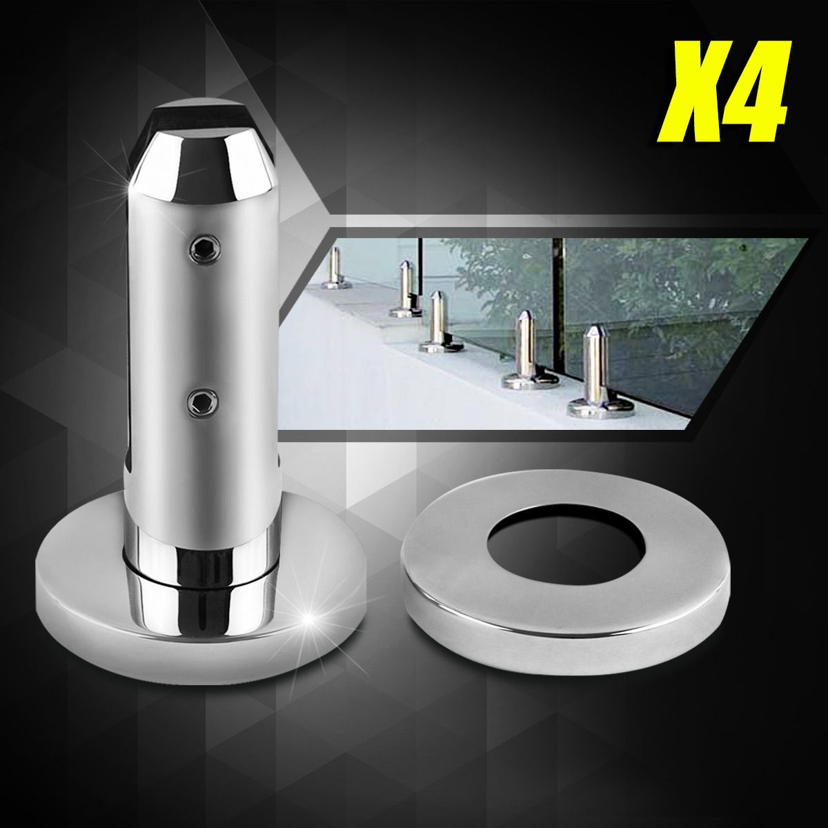 4x Round Stainless Steel Glass Spigots