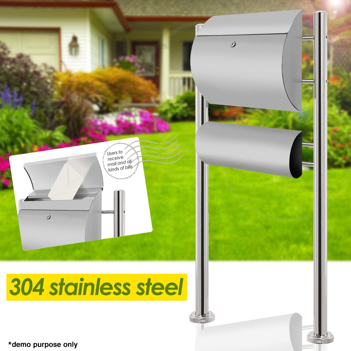 304 S/S Townhouse Mailbox LETTERBOX Courier Box with Stand