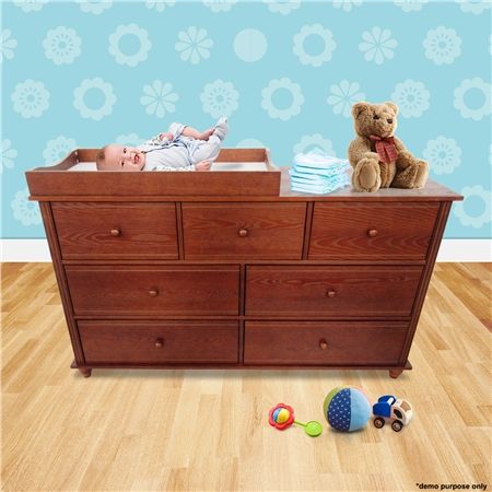 Walnut Baby Changing Table with Seven Drawers-Small