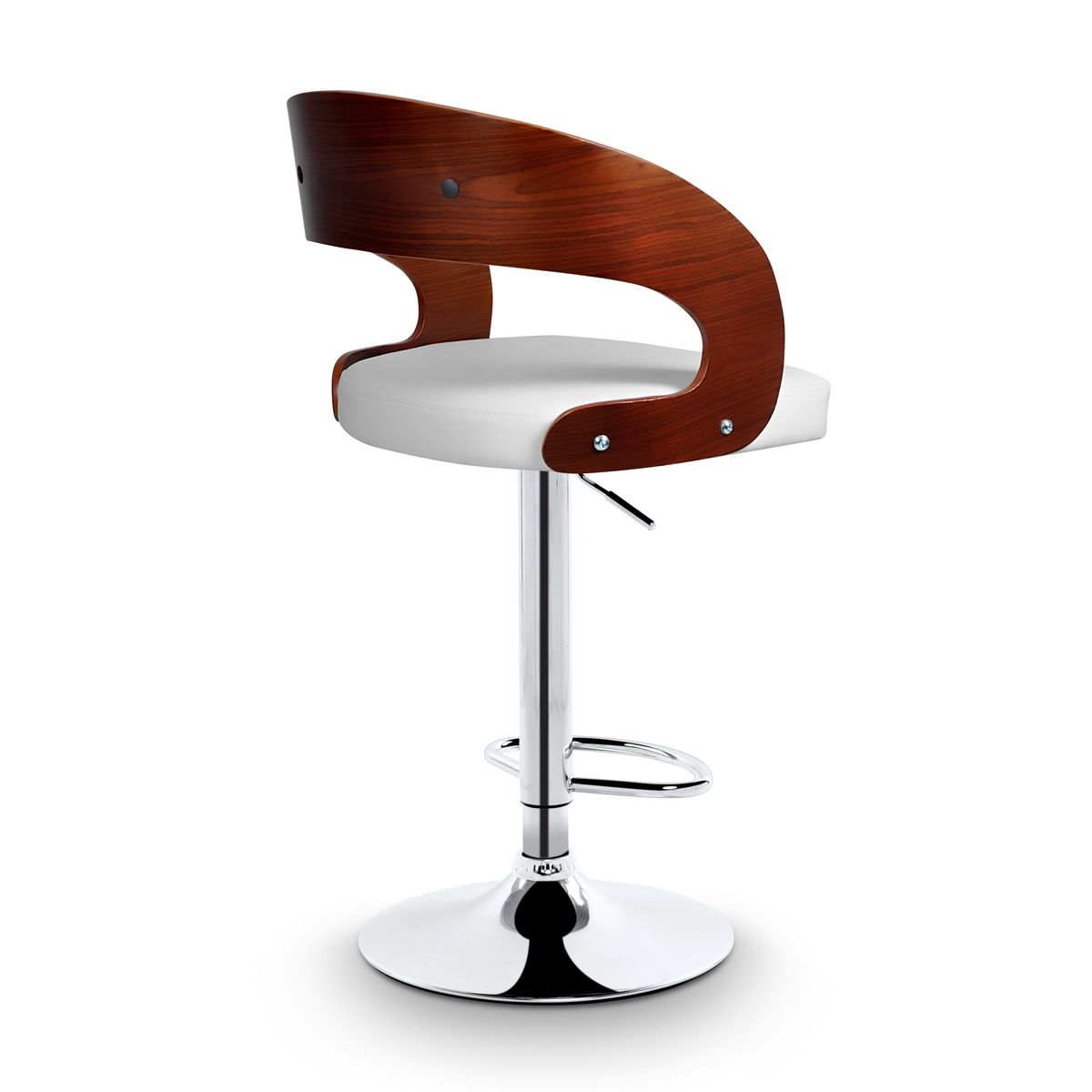 Set of Round Walnut Veneer Bar Chairs-White | Crazy Sales