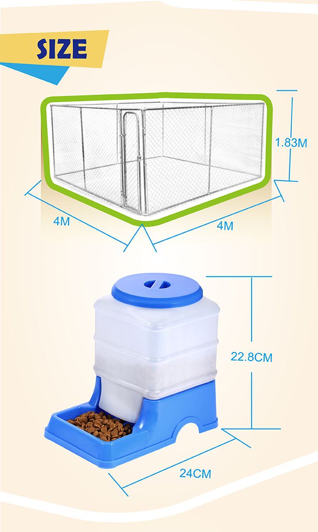 4m x 4m Kennel Run/Pet Enclosure and Pet Feeder and Water Dispenser Set ...